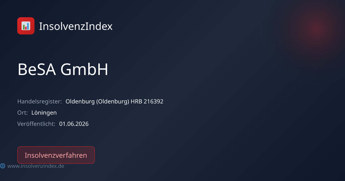 BeSA GmbH (Oldenburg (Oldenburg) HRB 216392) - Insolvenz Löningen ...